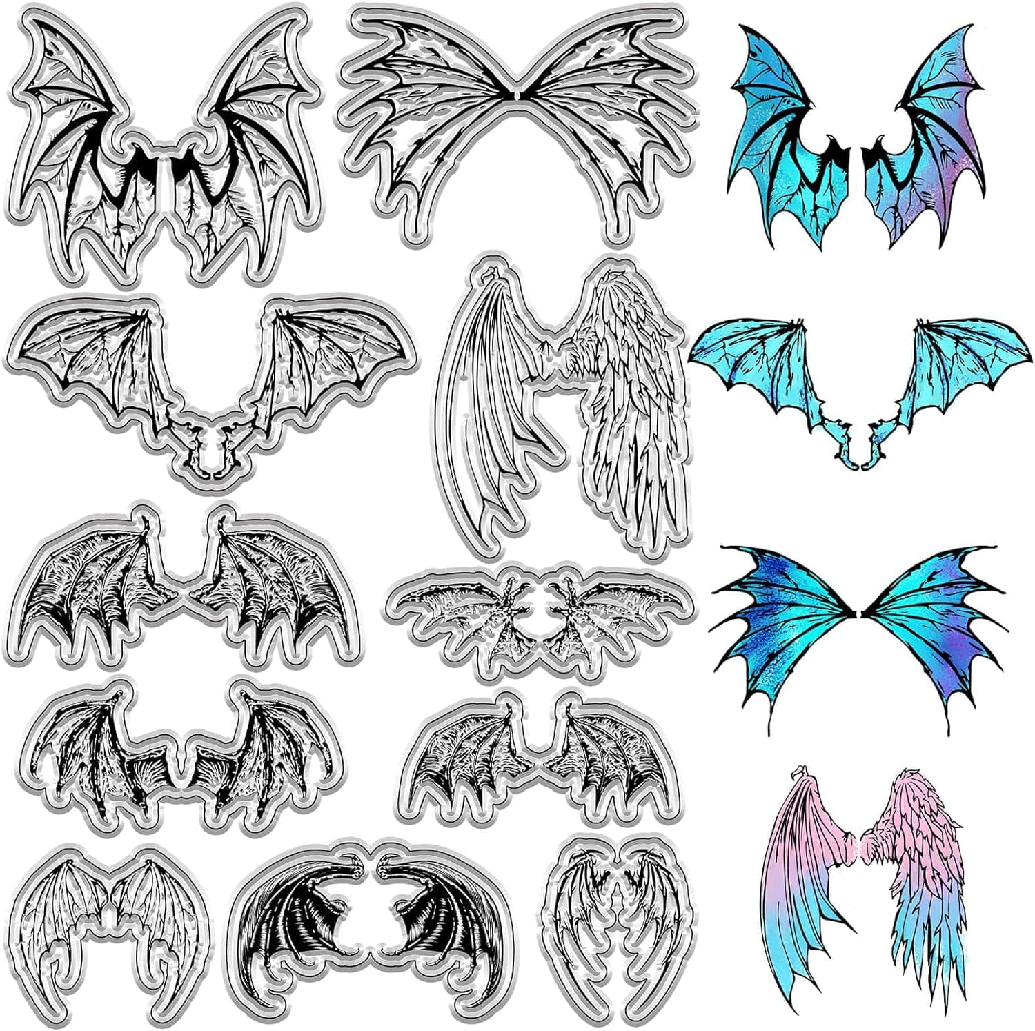 Evil Wing Clear Stamps Bat Gothic Transparent Rubber Stamps Silicone ...