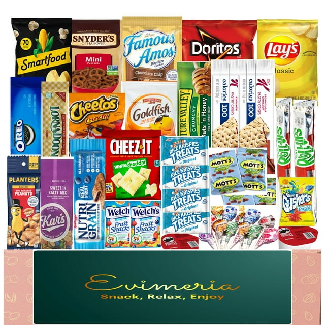 Evimeria 40-Count Snack Box: Sweet & Savory Mix - Chips, Cookies ...