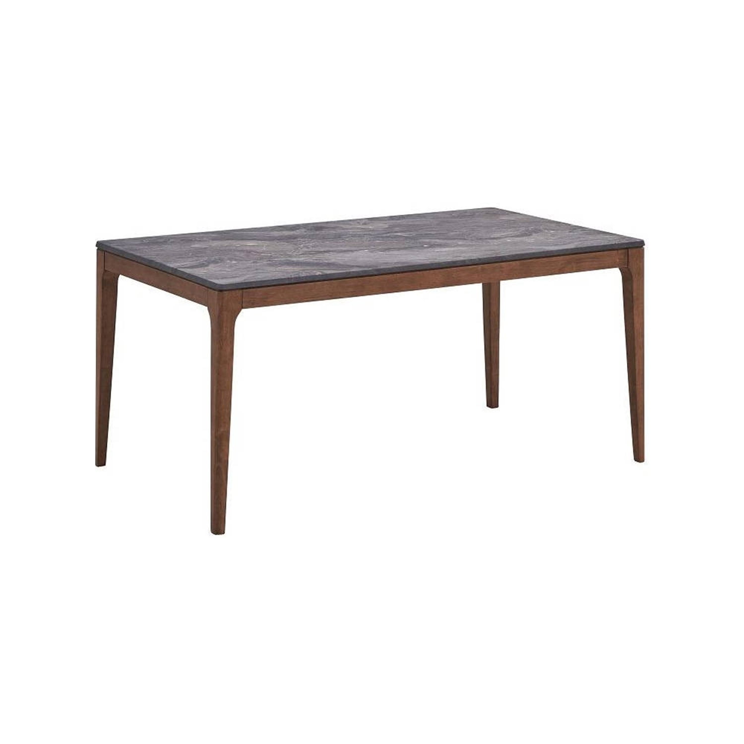 Evis 63 Inch Dining Table Marble Grain Faux Stone Top Walnut Brown Wood ...