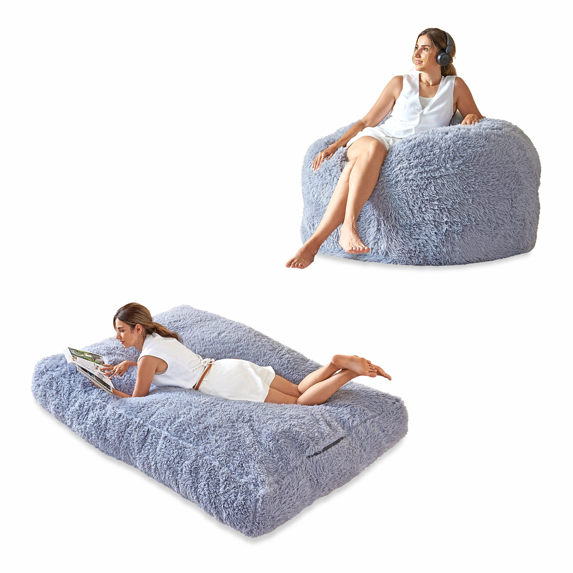 Evita Giant High Density Foam Filling Bean Bag Chair Bed For Adults Convertible Beanbag Folds