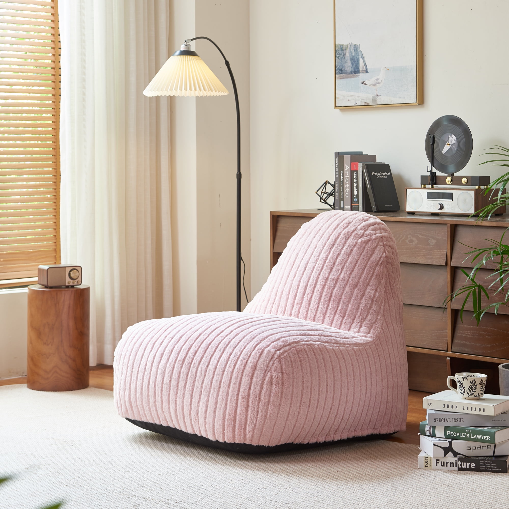 Evita Pink Shell Shaped Bean Bag Chair, High-Density Foam Lazy Sofa ...