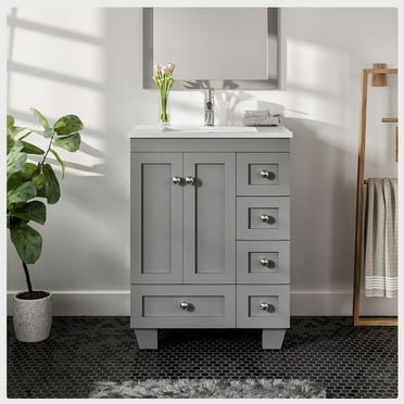 Eviva Happy 30" Single Top Transitional Gray Bathroom Vanity with White ...