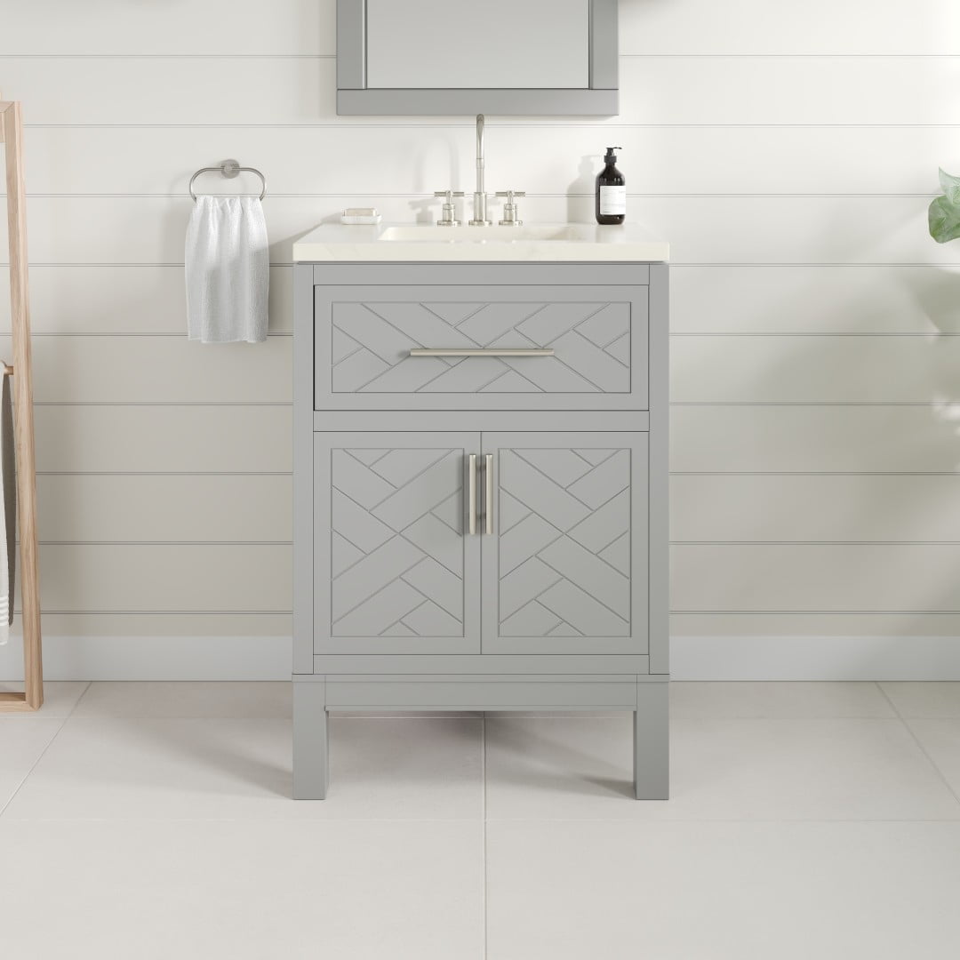 Eviva Cambridge 24 in. Gray Single Sink Bath Vanity with Bianco Bella ...