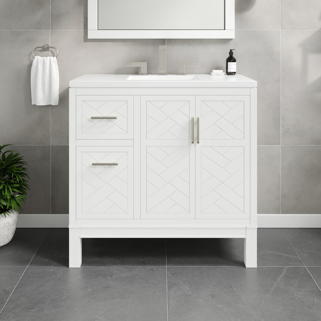Eviva Cambridge 36 in. White Single Sink Bath Vanity with White Quartz ...