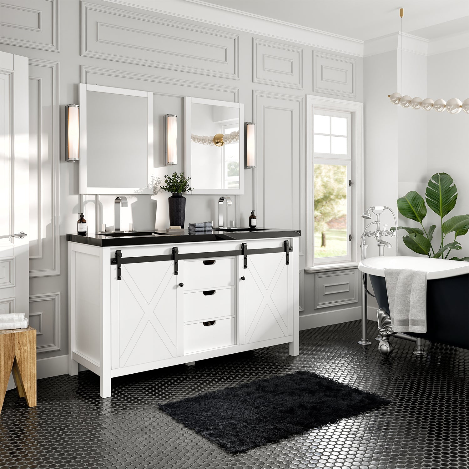 Eviva Dallas 60 in. White Bathroom Vanity with Absolute Black Granite ...