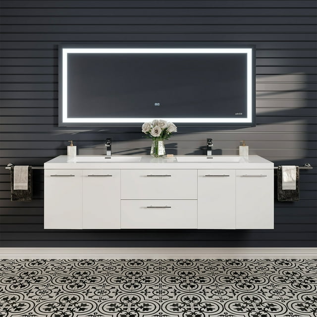 Eviva EVMR34-72X30-LED Lite Wall Mounted Modern Bathroom Vanity Backlit ...