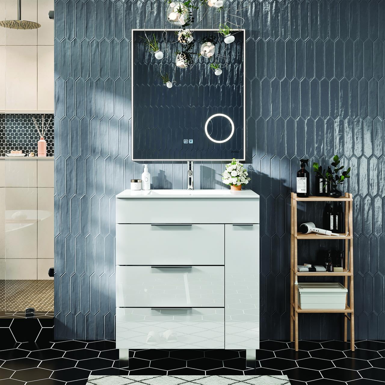 Eviva Geminis 28" White Modern Bathroom Vanity with White Integrated ...