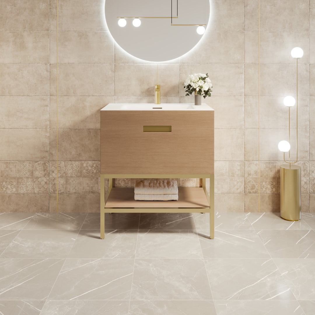 Eviva Iris 30"W x 19"D Oak Freestanding Bathroom Vanity with White ...