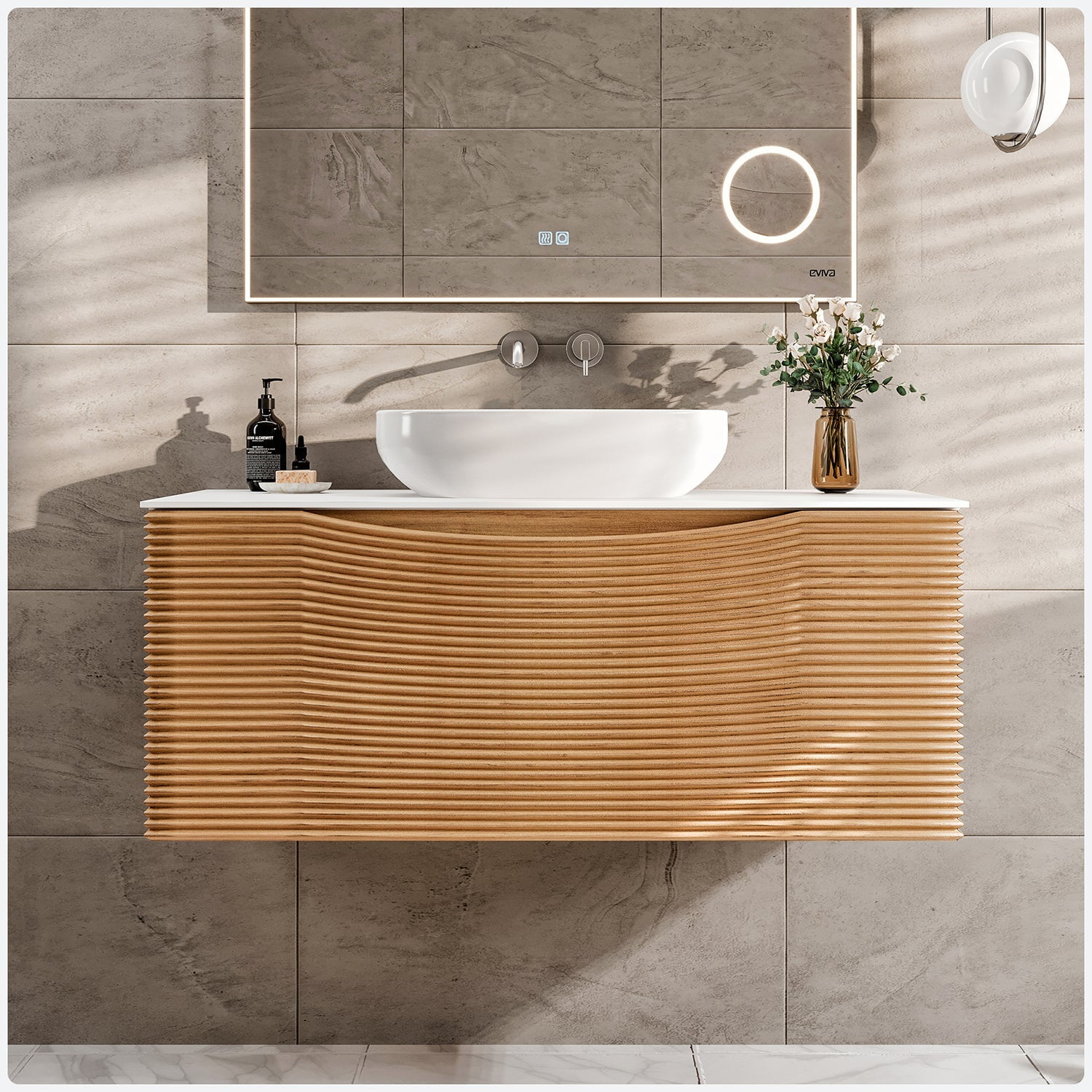 Eviva Leah Medium Oak 32 Inch Solid Ash Wood Wall-Mounted Bathroom ...