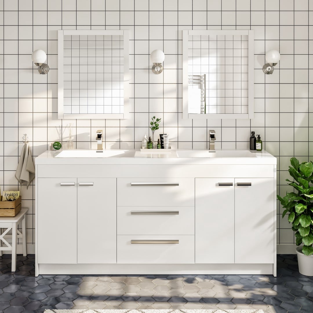 Eviva Lugano 72"W x 20"D White Double Sink Bathroom Vanity with White ...