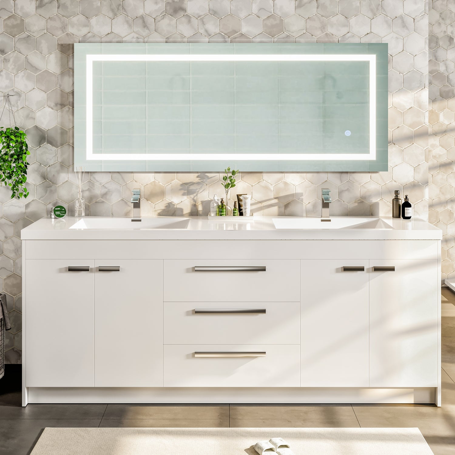 Eviva Lugano 84" White Modern Bathroom Vanity with White Integrated ...