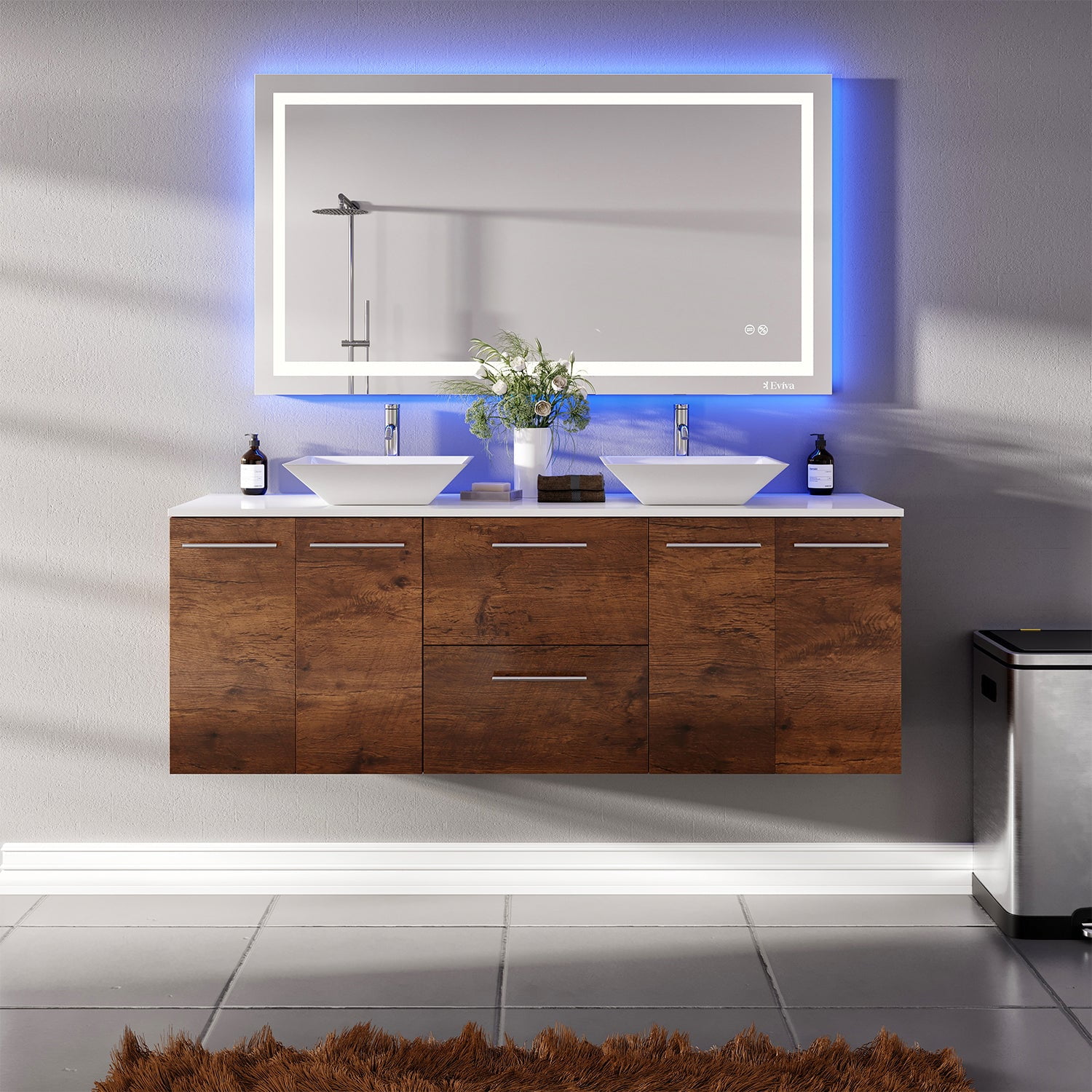 Eviva Lux 60 Inch Double Vessel Sink Vanity in Rosewood - Walmart.com