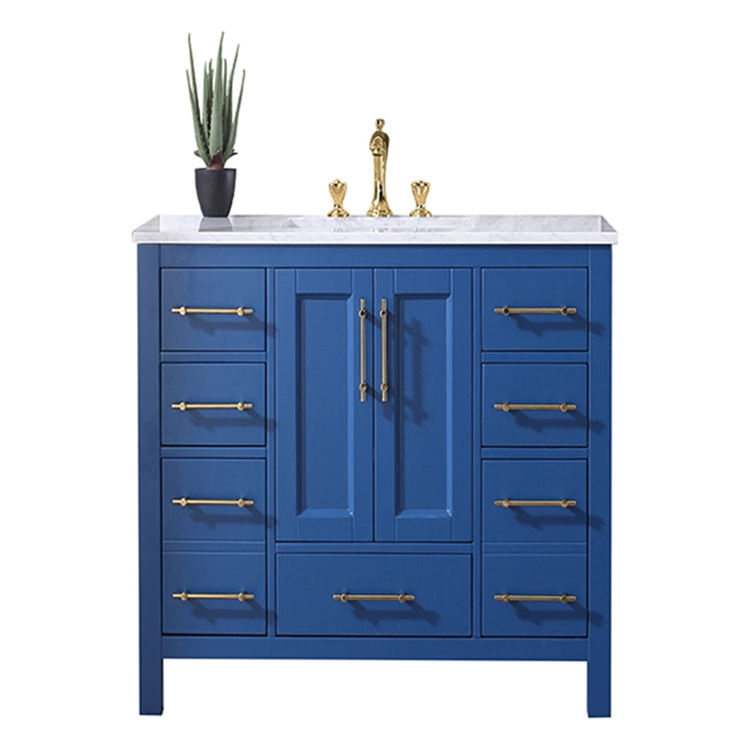 Eviva Navy 42 inch Deep Blue Bathroom Vanity with White Carrara Counter ...
