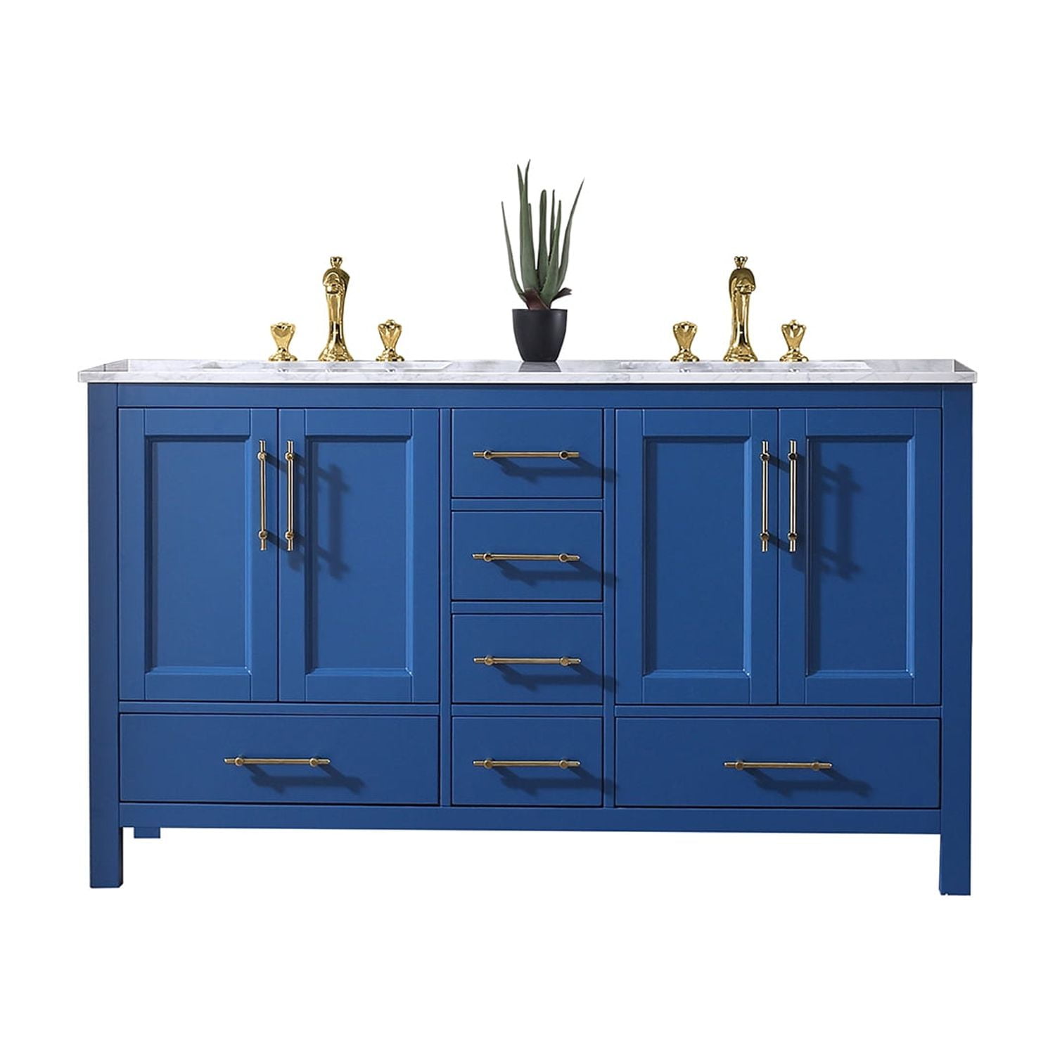 Eviva Navy 60 inch Deep Blue Bathroom Vanity with White Carrara Counter ...