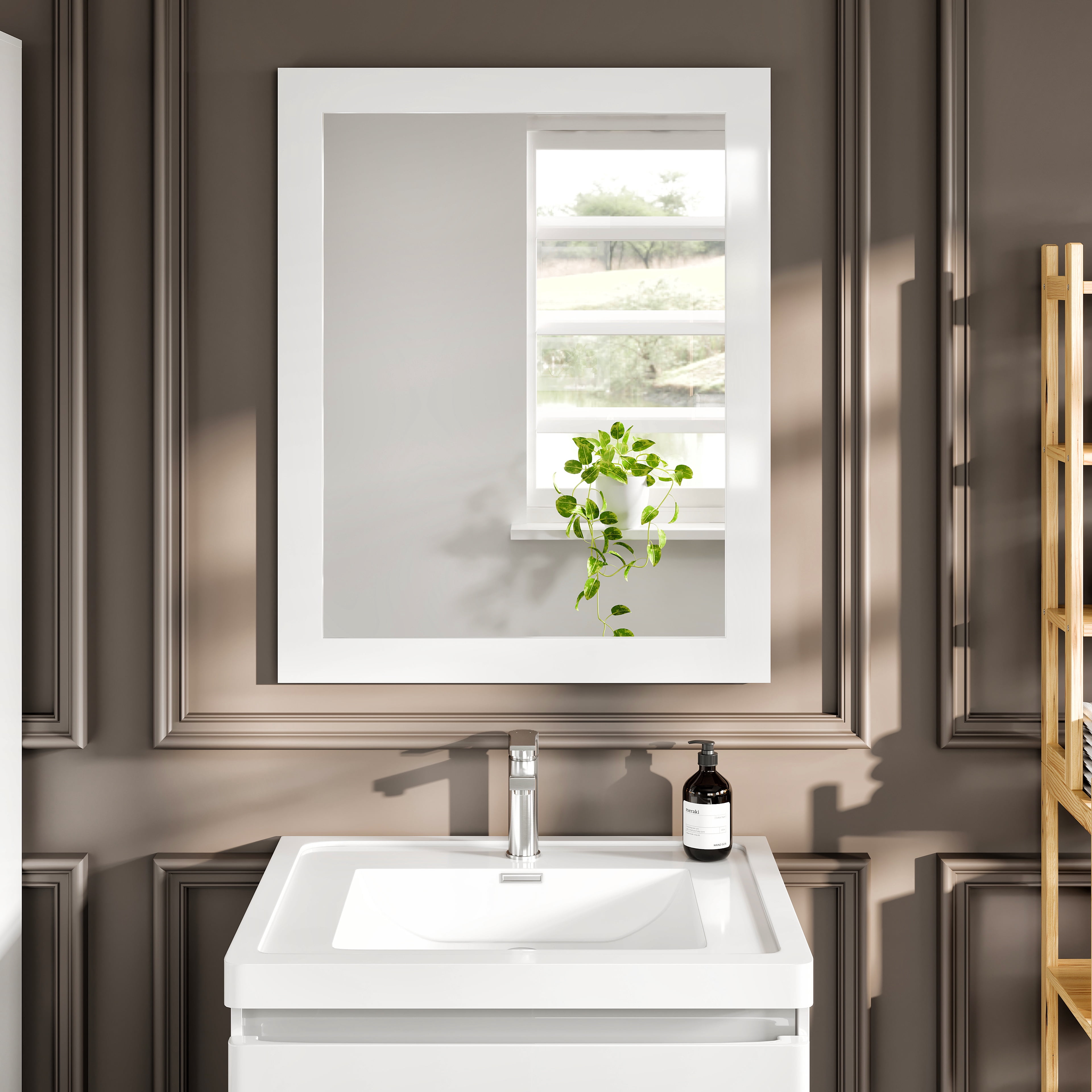 Eviva Sun 24 in. Glossy White Framed Bathroom Wall Mirror - Walmart.com