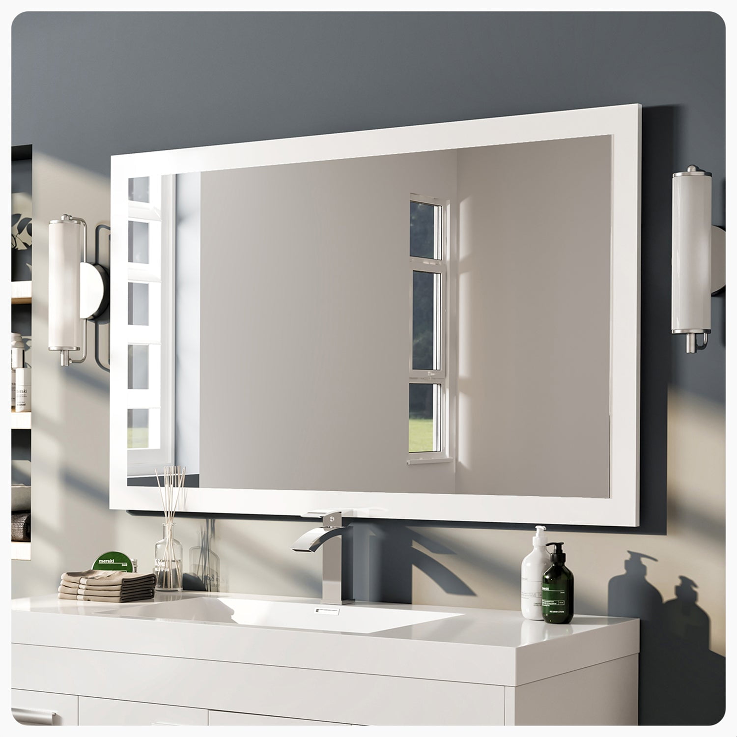 Eviva Sun 48" Glossy White Full Framed Bathroom Wall Mirror - Walmart.com