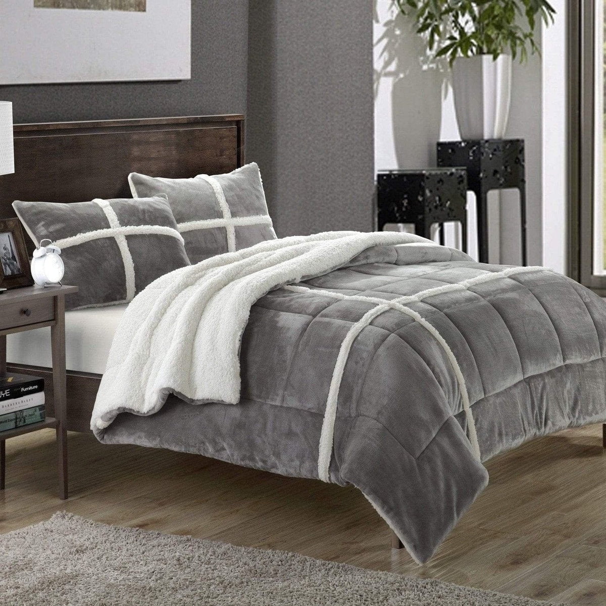 Evjk 3-piece Soft Sherpa Comforter Set - Plush Micro Suede, Box ...