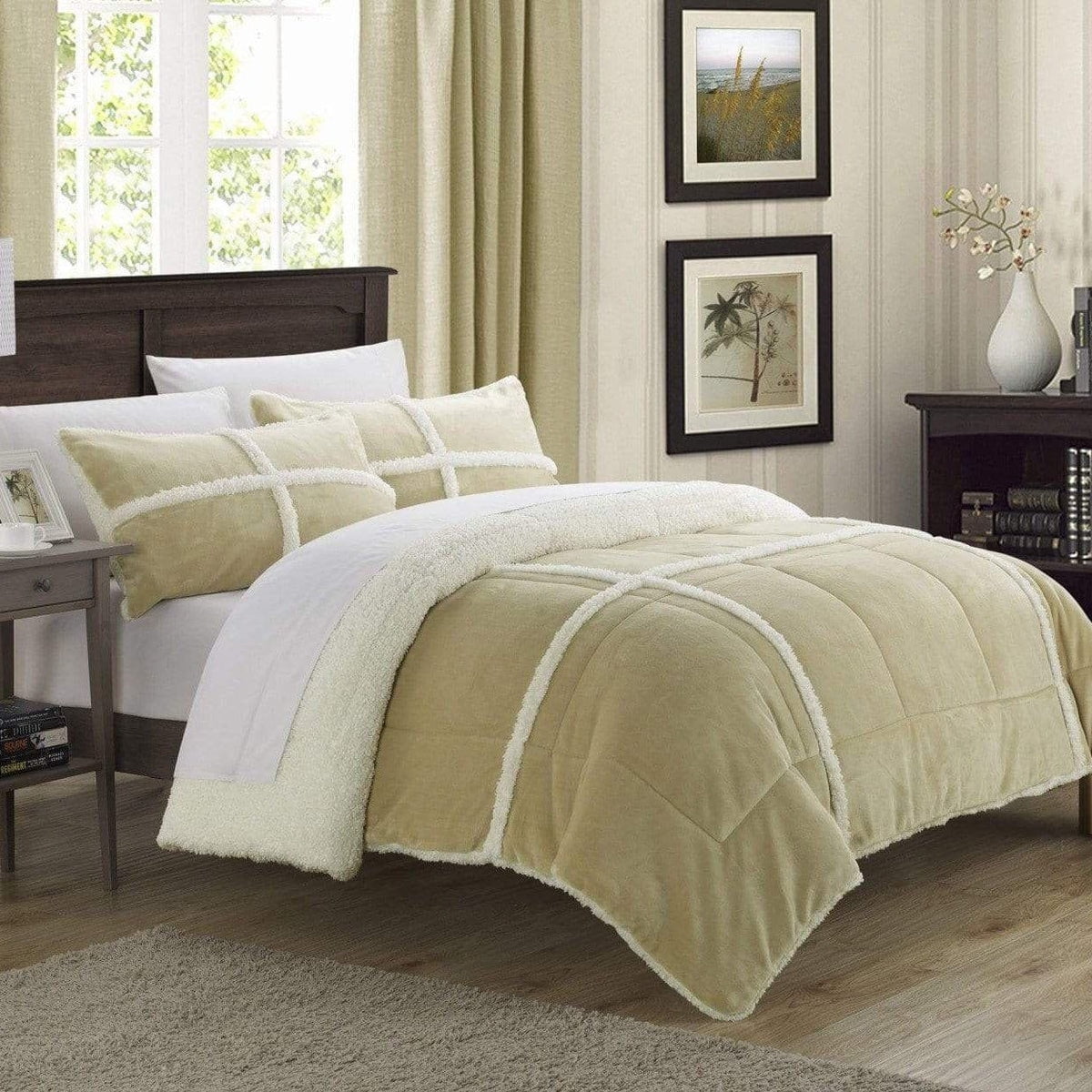 Evjk 3-piece Soft Sherpa Comforter Set - Plush Micro Suede, Box ...