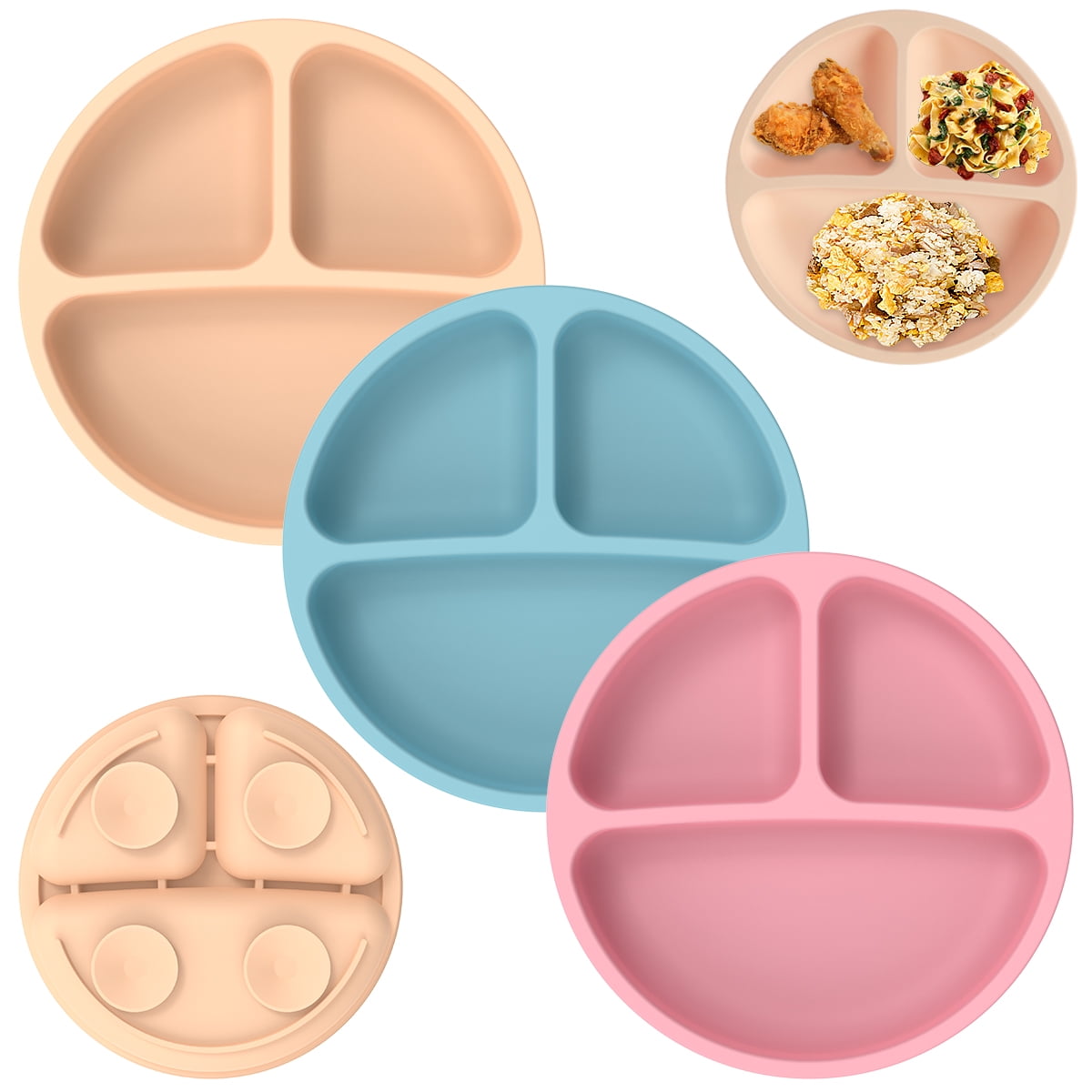 Evjurc 3 Pack Divided Toddler Plates, Divided Suction Plates for Baby ...