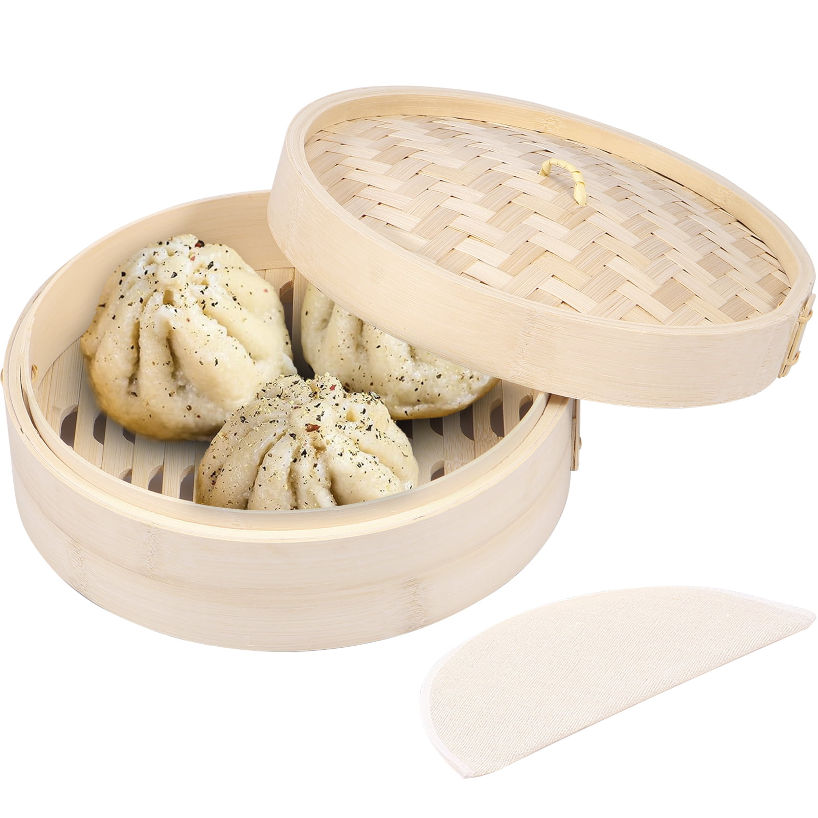 Evjurcn 10 Inch Bamboo Steamer Basket Handmade Bamboo Dumpling Steamer ...