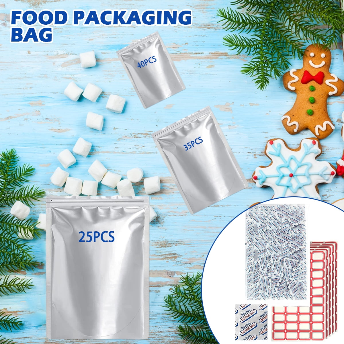 Evjurcn 100 Pack Mylar Bags for Food Storage with 100Pcs Oxygen ...