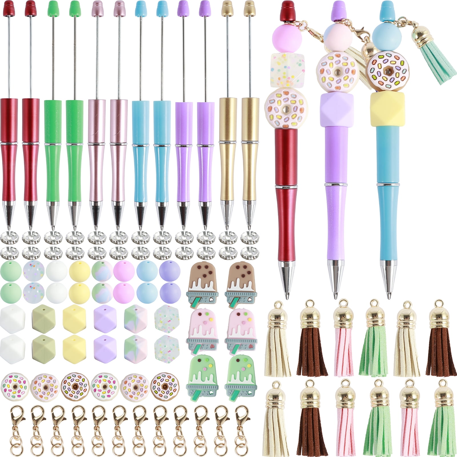 Evjurcn 12Pcs Beadable Pen Set Assorted Plastic Bead Pens with Colorful ...