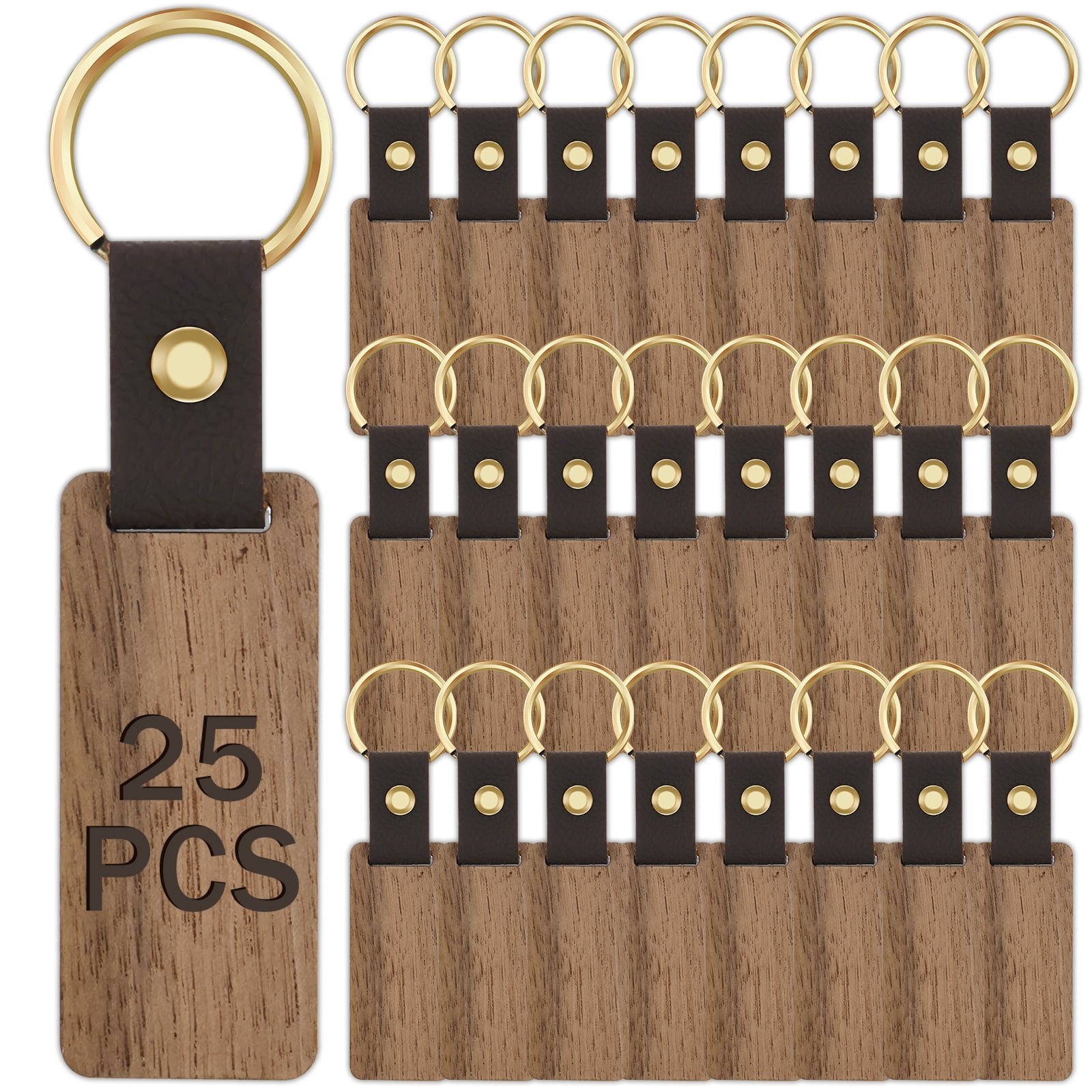 Evjurcn 25Pcs Wooden Keychain Blanks DIY Blank Wood Keychains with ...