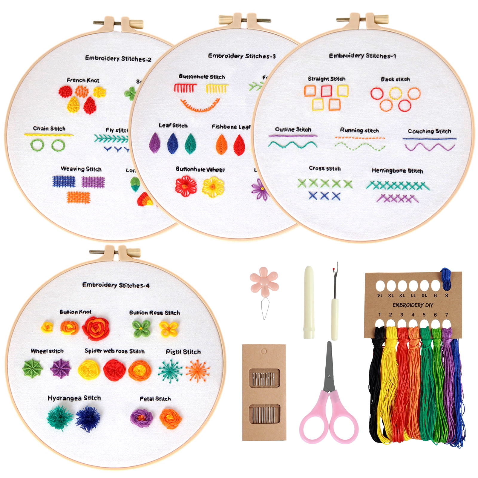 Evjurcn 4 Set Embroidery Kit for Beginners Cross Stitch Kit with ...