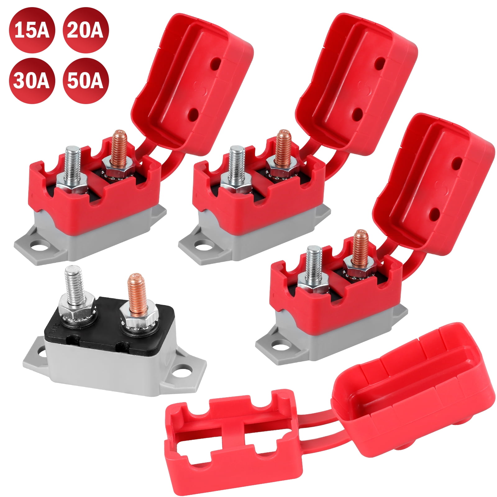 Evjurcn 4Pcs Automatic Reset Circuit Breaker with Cover Stud Bolt DC 6 ...