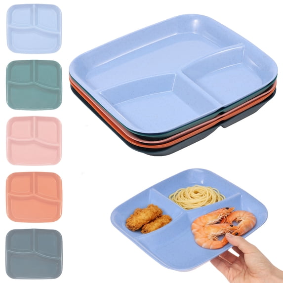 Evjurcn 5Pcs Divided Dinner Plates 3 Compartments Divided Dinner Plate ...