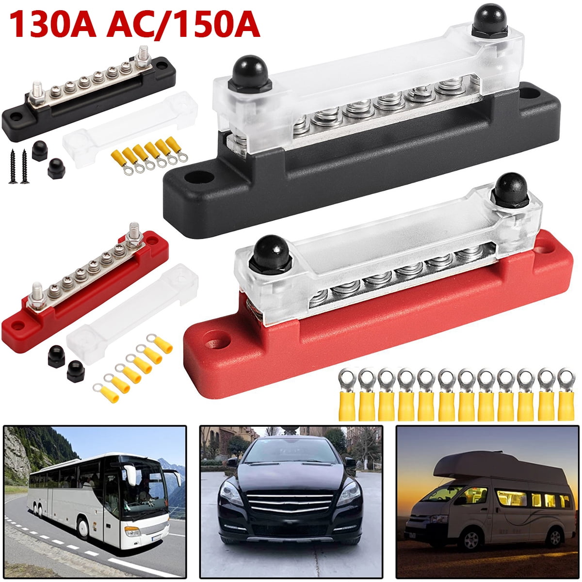 Evjurcn 6 Way Bus Bar Terminal Block 300V AC/48V DC 130A AC/150A DC ...