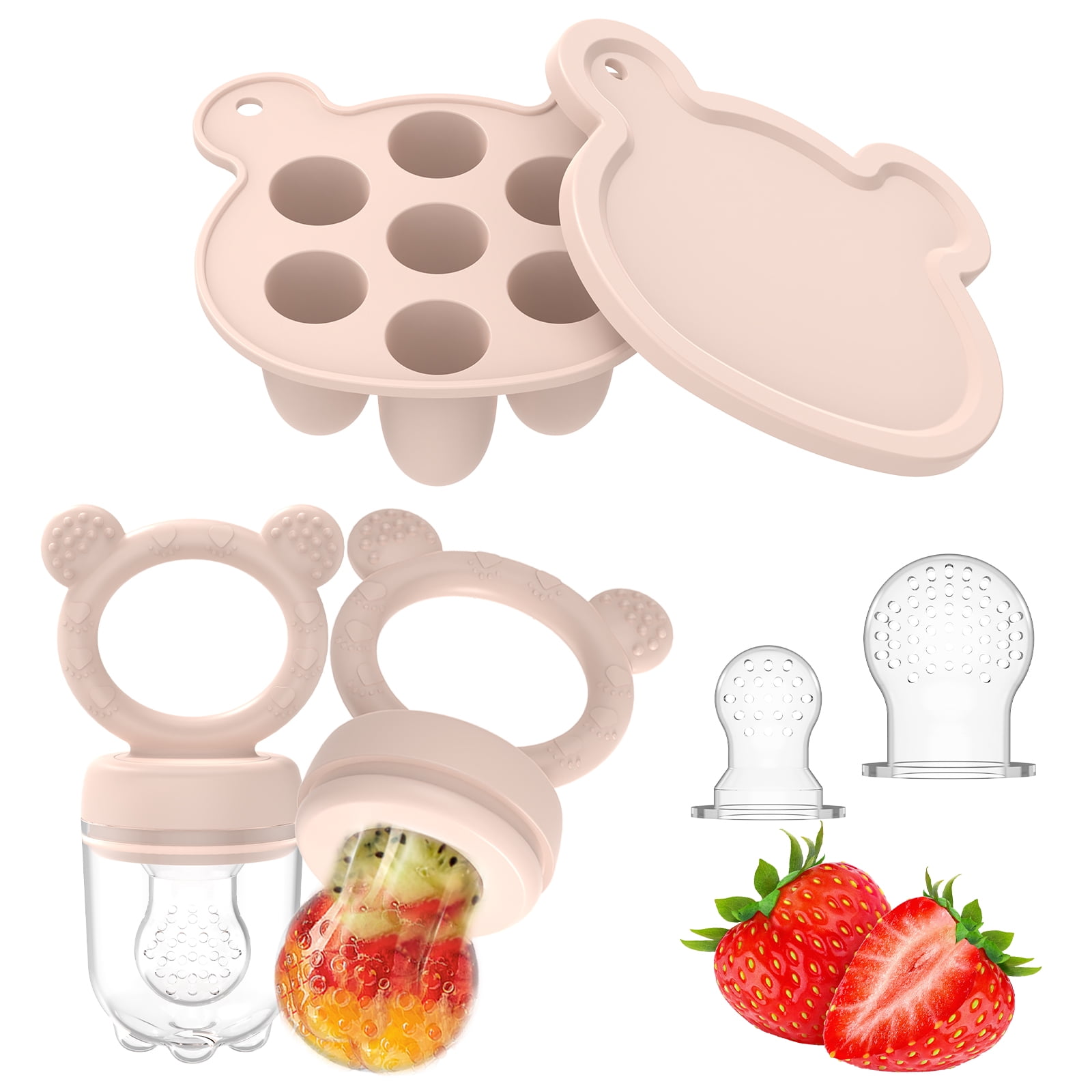 Evjurcn Baby Food Feeder and Ice Tray Set BPA Free Baby Fruit Feeder ...