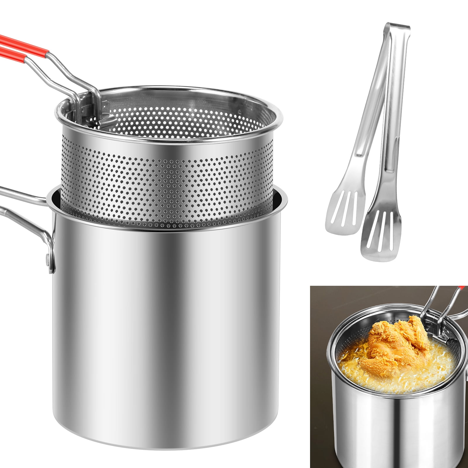 Evjurcn Deep Fryer with Strainer Basket and Handle Stainless Steel Fry ...