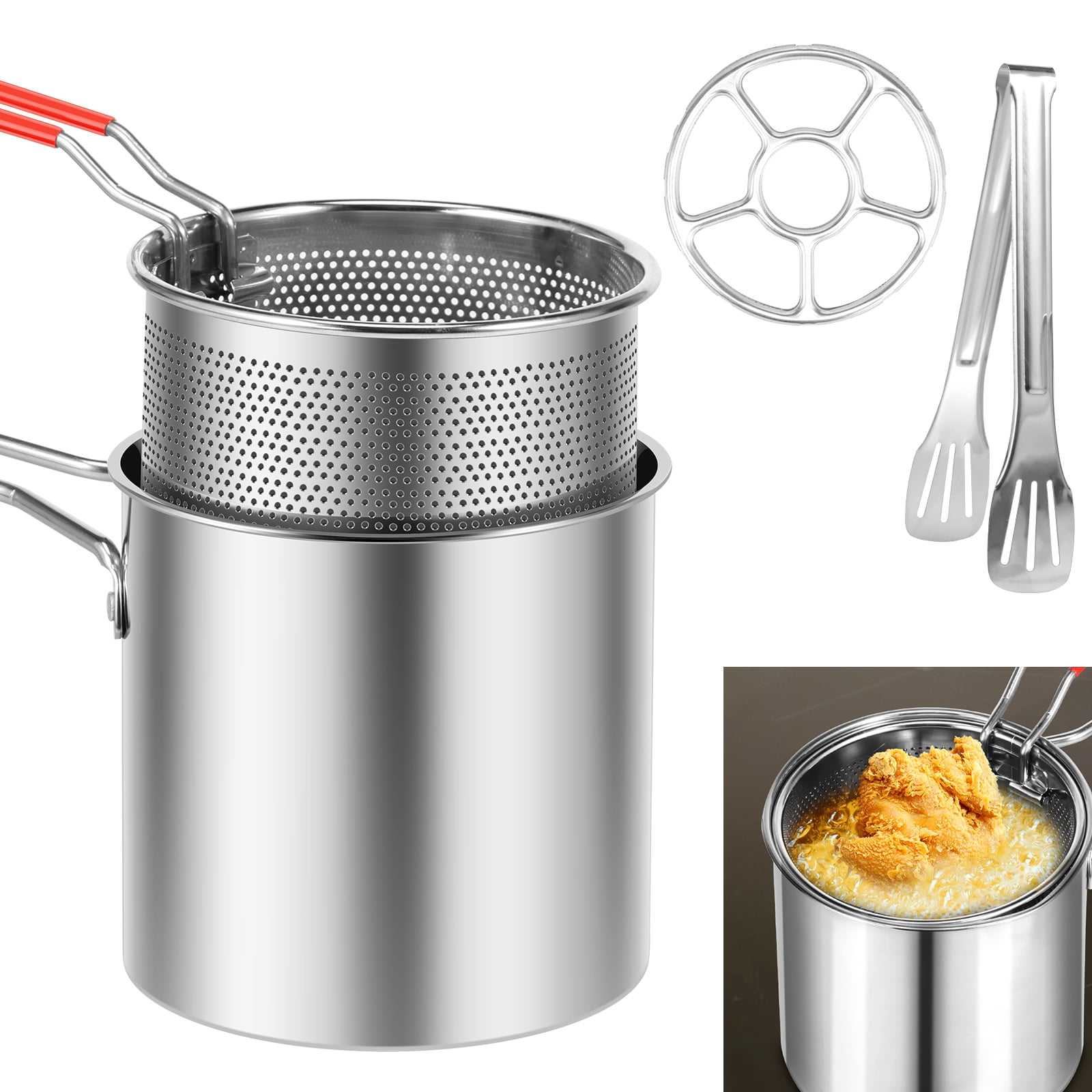 Evjurcn Deep Fryer with Strainer Basket and Handle Stainless Steel Fry ...