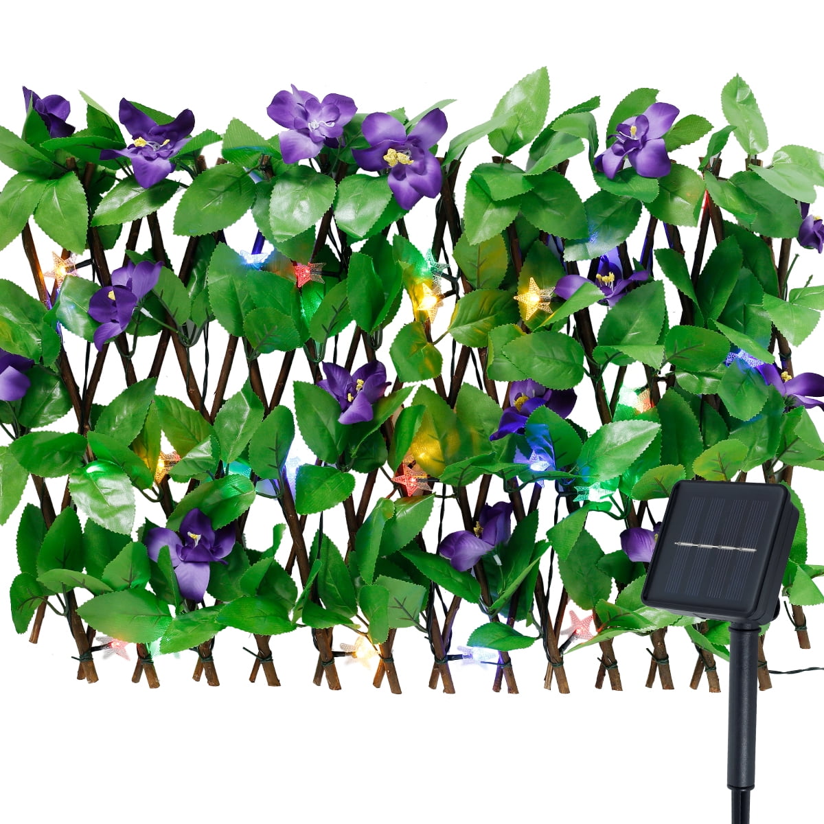 Evjurcn Expandable Fence with Solar Light String Stretchable Foliage ...