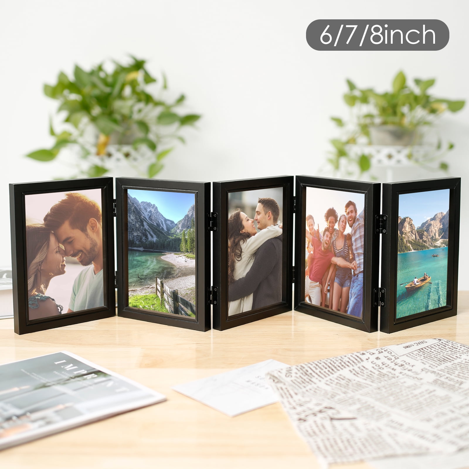 Evjurcn Hinged Picture Frame with Glass 5 Photos Folding Photo Frame ...