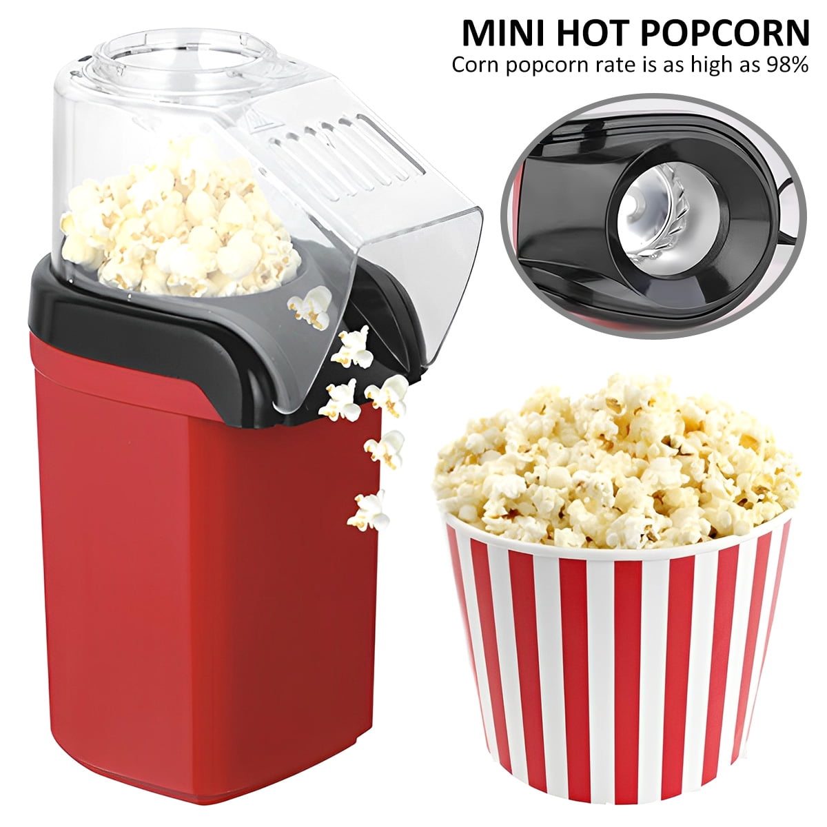 Evjurcn Hot Air Popcorn Popper with Measuring Cup 1200w Mini Popcorn ...