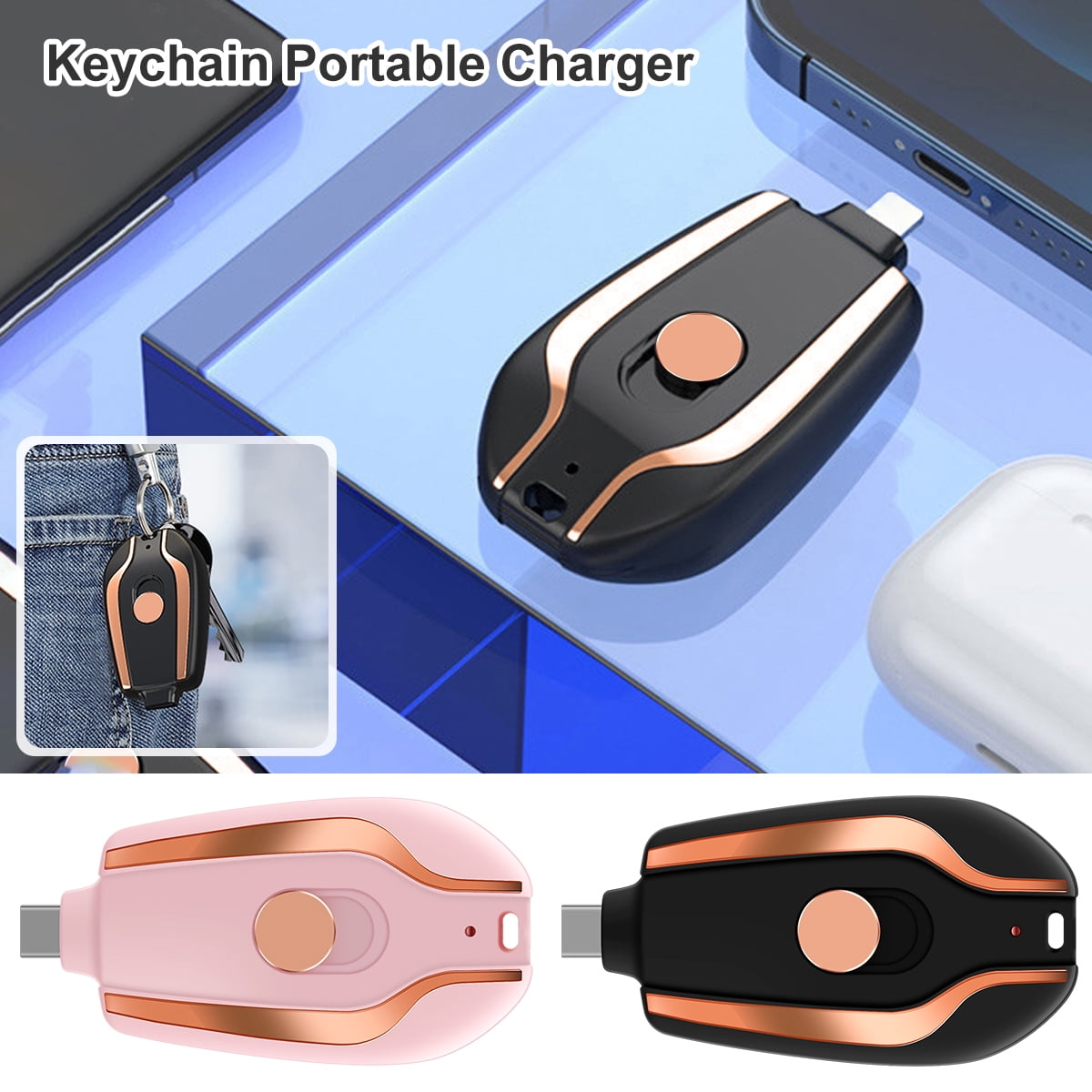 Evjurcn Keychain Portable Charger, 1500mAh Power Bank for Android Type ...