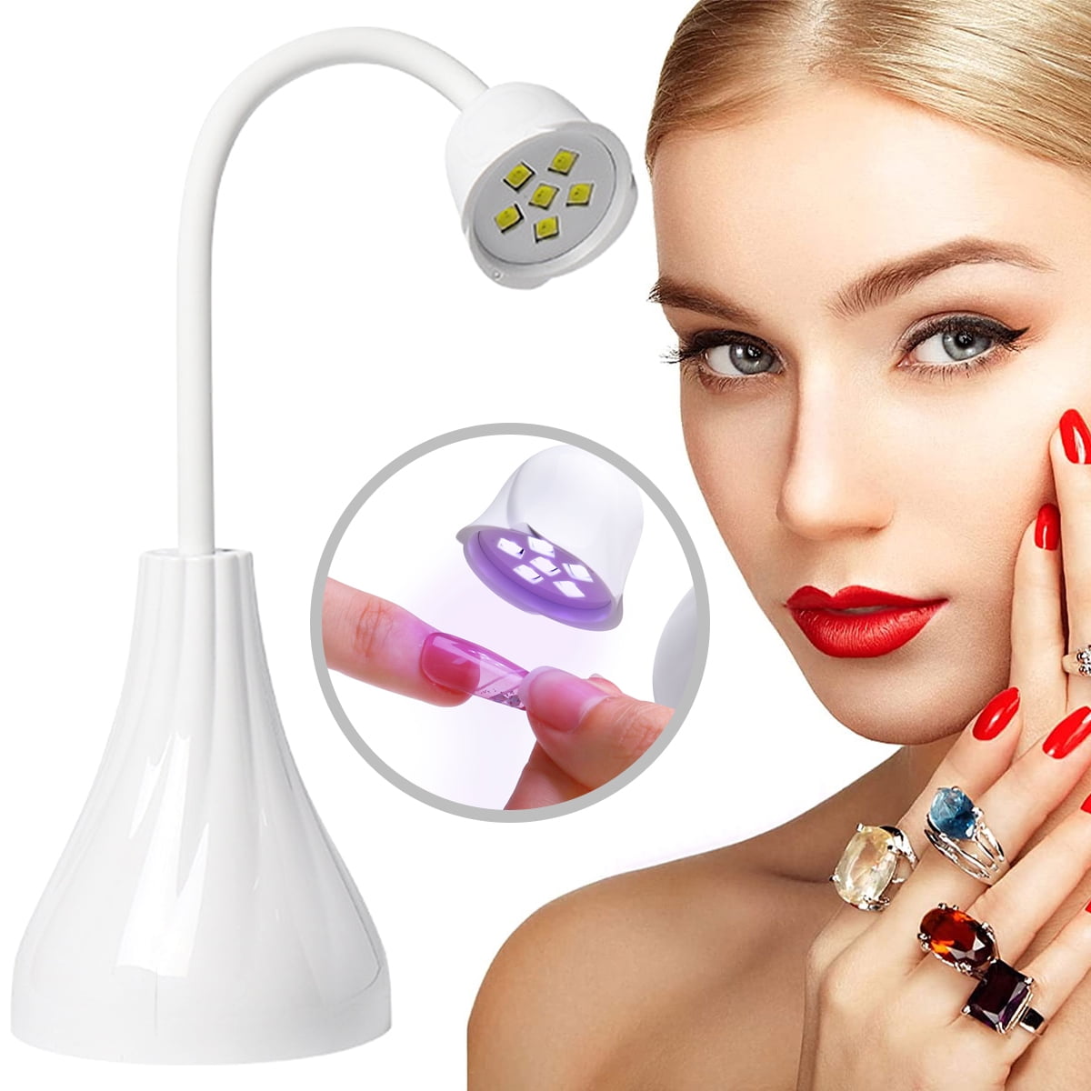Evjurcn LED Nail Lamp for Curing Polish Glue Nail Dryer with Rotary ...