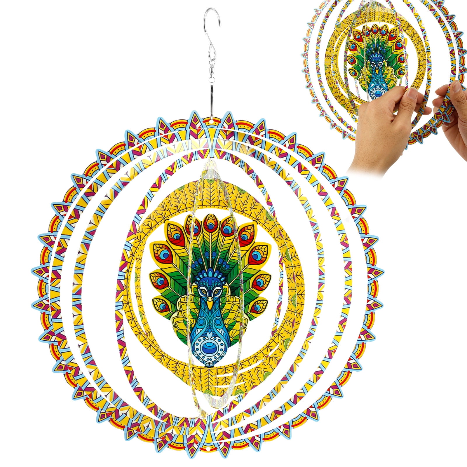 Evjurcn Peacock Wind Spinner 12 Inch Stainless Steel 3D Hanging Peacock ...
