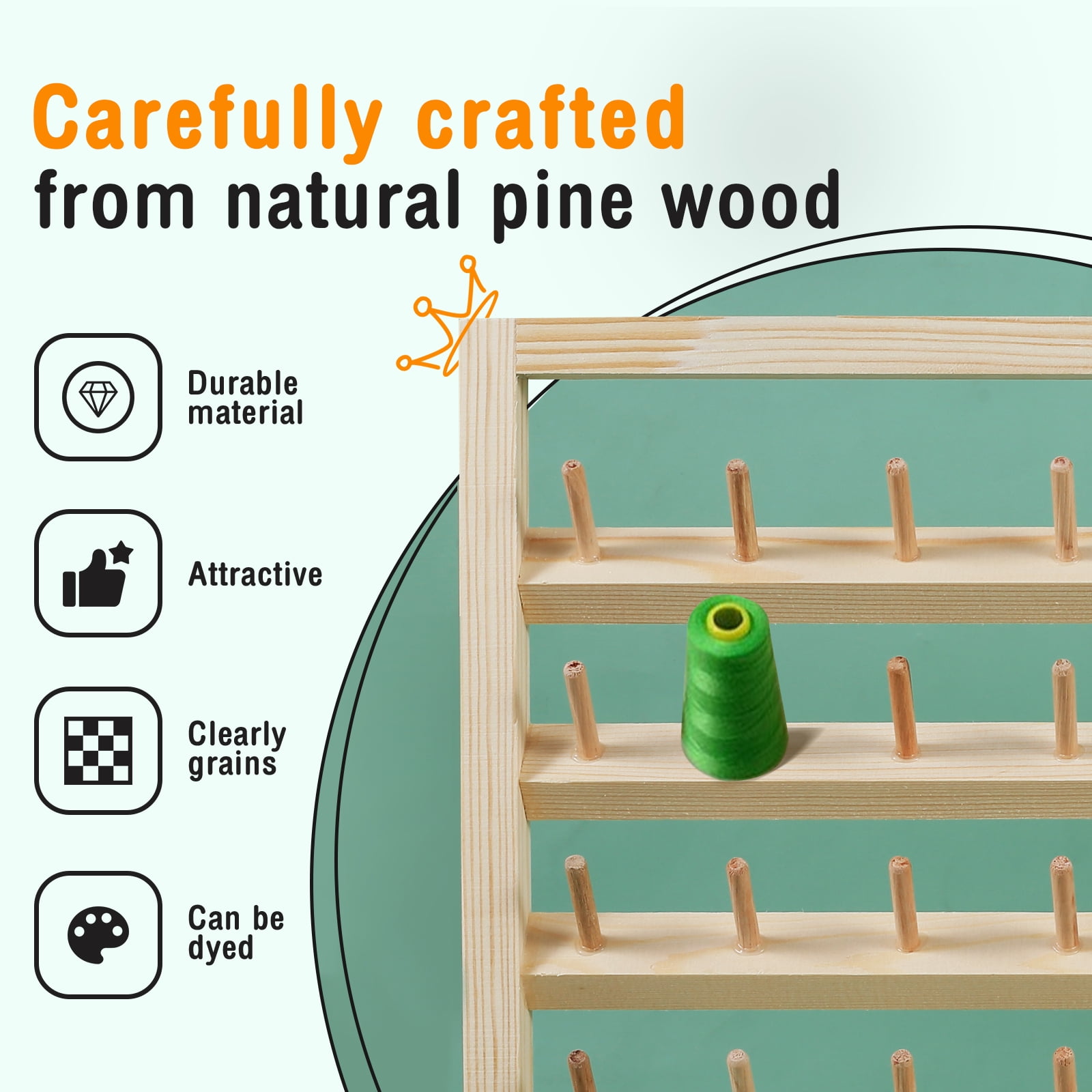 Evjurcn Wooden Thread Rack 48 Spool Wooden Thread Holder Wall Mounted ...