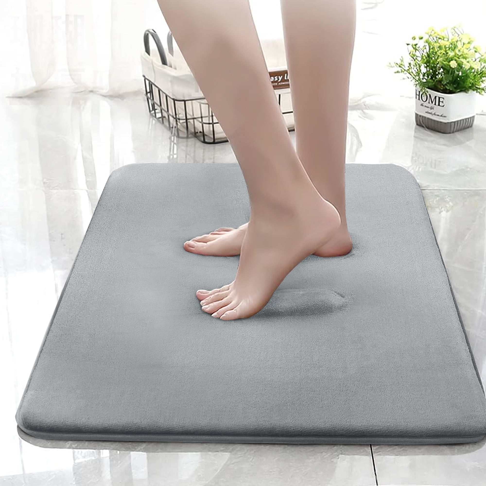 Furrygo Gray Memory Foam Bathroom Rugs, Super Soft Absorbent Bathroom ...