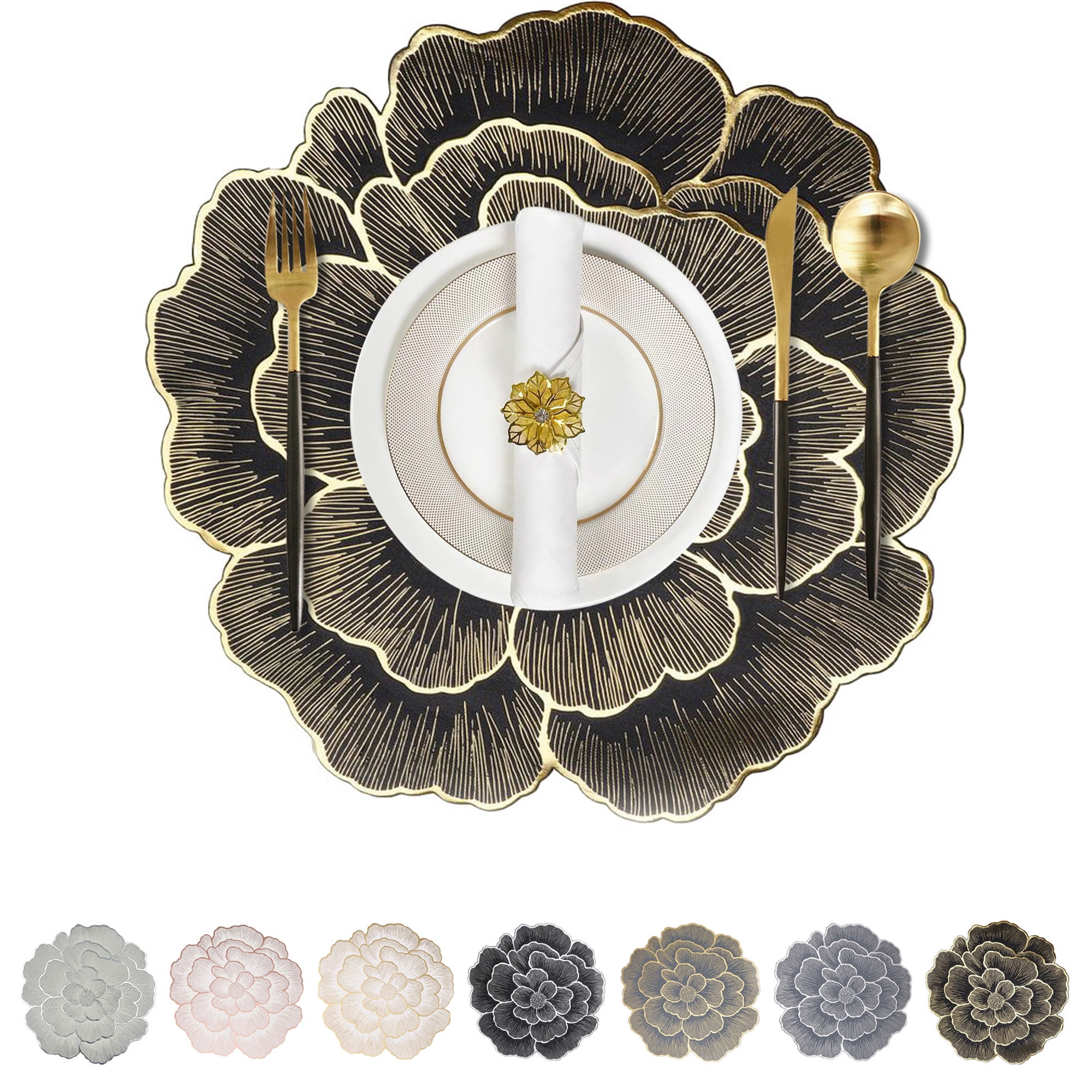 Evlmd Placemats, Round Rose Flowers Placemats Set of 4, 15" Metallic ...