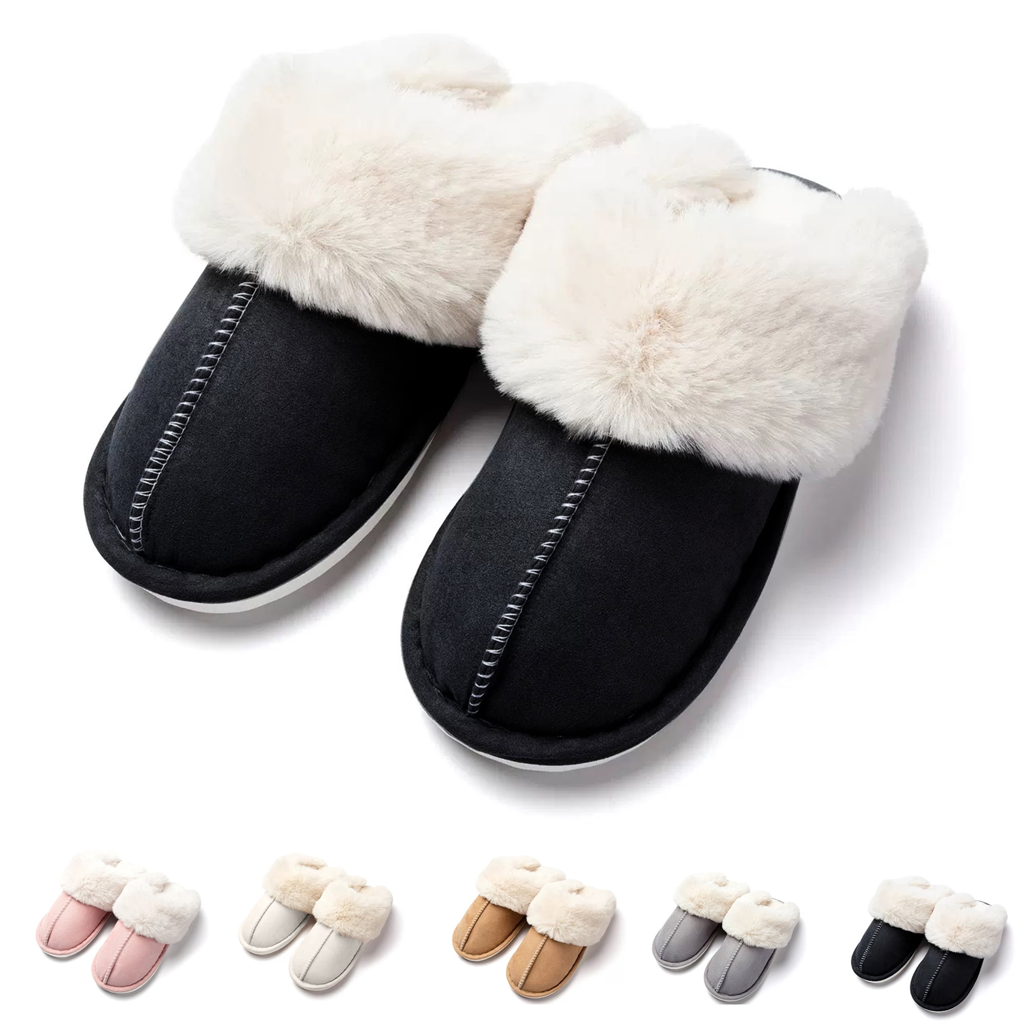 Evlmd Fuzzy House Slippers for Women, Memory Foam Fluffy Soft Warm Slip ...