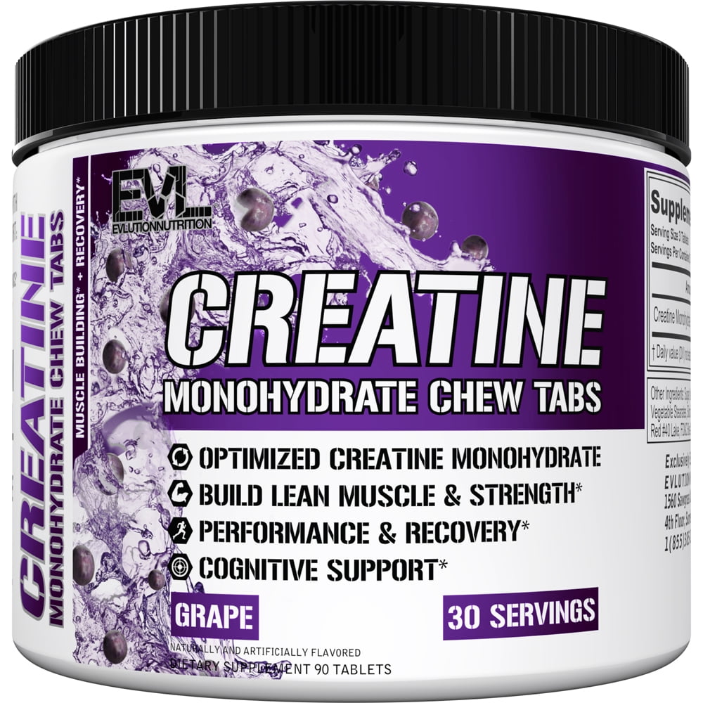 Evlution Nutrition Creatine Monohydrate Chew Tabs, 3000mg, Grape ...