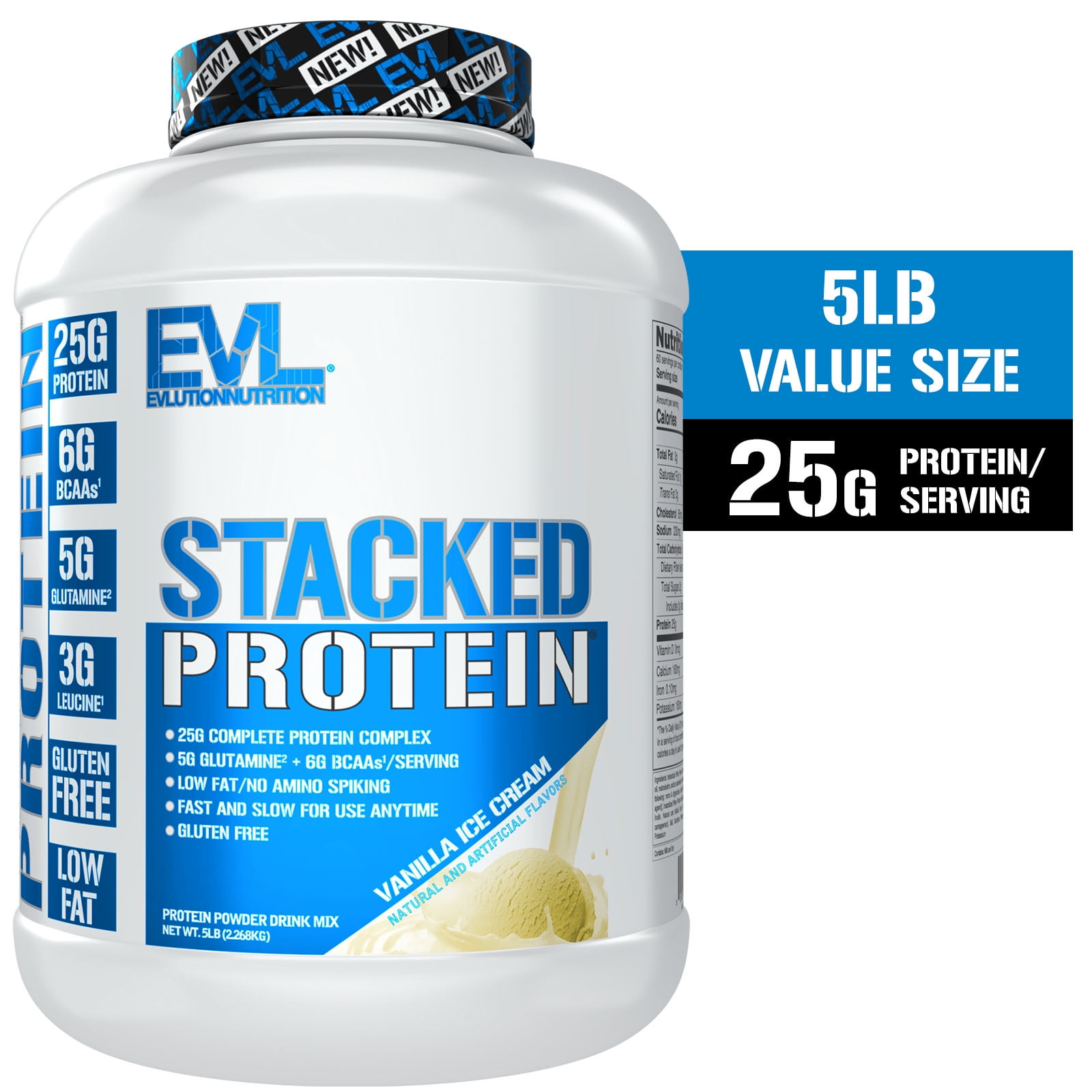 Evlution Nutrition Stacked Protein, 25G, 6G BCAAs, 5G Glutamine ...
