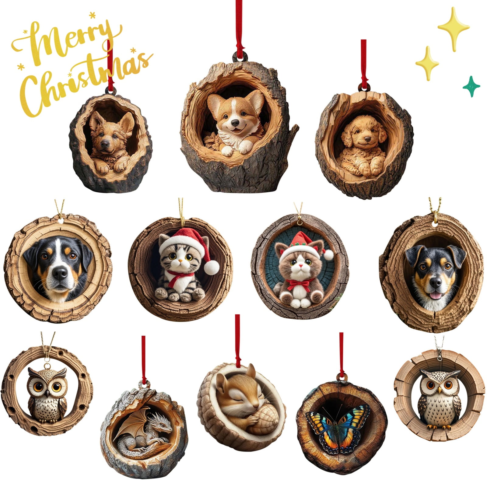 Evlvelym 24Pcs Animal Christmas Ornaments Forest Christmas Tree ...