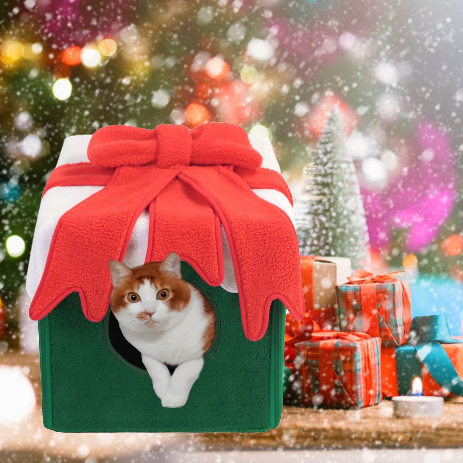 Evlvelym Christmas Tree Cat House Cat Bed Christmas Gifts Box Cat ...