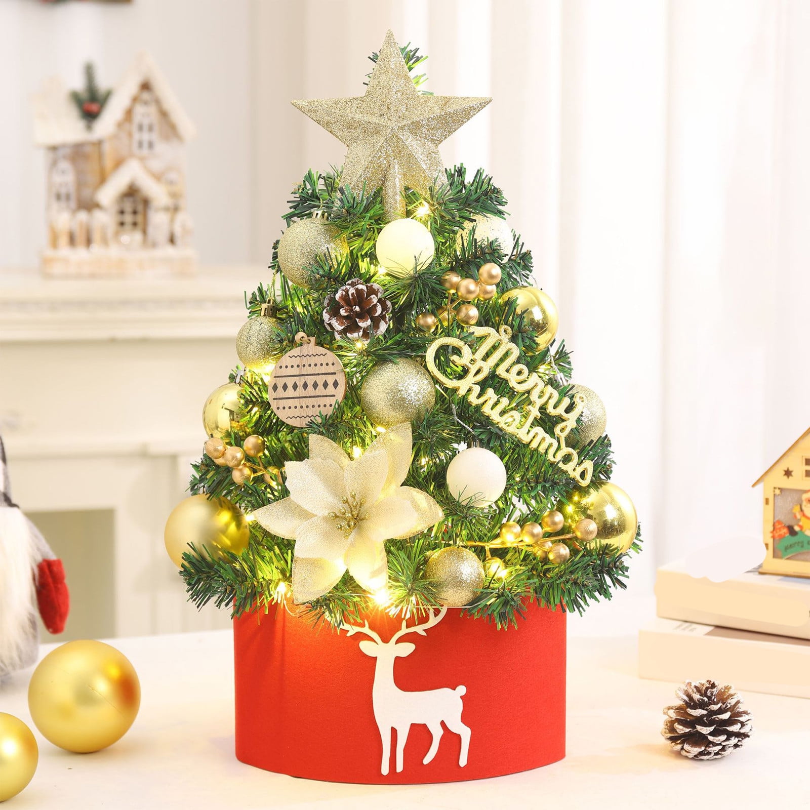 Evlvelym Small Christmas Tree with Lights Mini Christmas Tree with ...