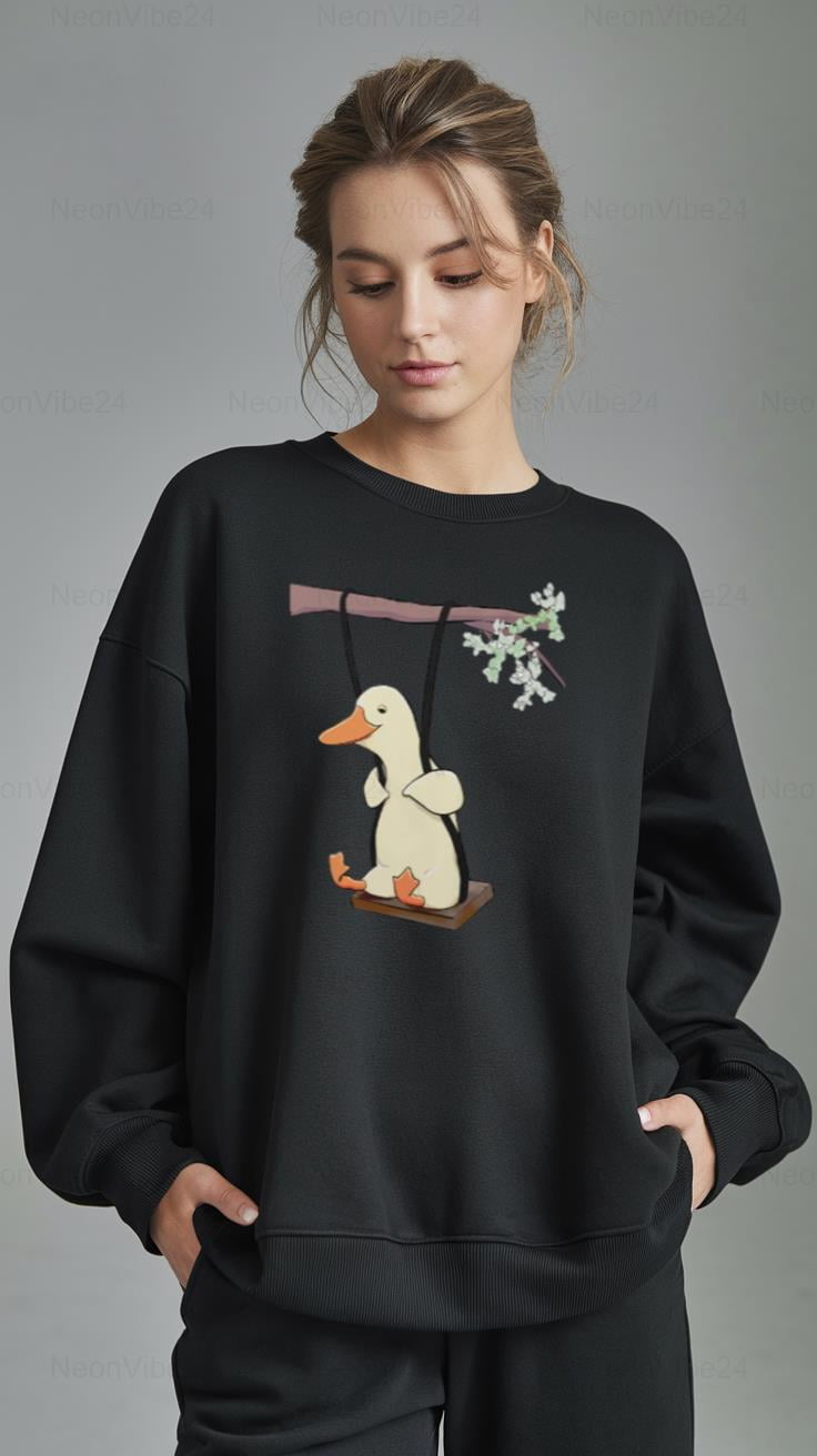 EvoWear365 Duck in a Tree Swing Kawaii Bird Cute Sweatshirt, for men & women, up to size 5XL ...